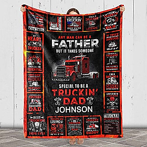 Any Man Can Be A Father But It Takes Someone Special to Be A Truckin Dad | Custom Name Premium Quality Thanks Gift for Trucker Dad | for Fathers Day, Birthday, Throw Warm Bed Made in U.S.A Blanket