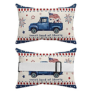 Recliner Head Pillow Ledge Loungers Chair Pillows with Insert 4th of July Truck Red and Blu Patriotic Retro Lumbar Pillow with Adjustable Strap Outdoor Waterproof Patio Pillows for Beach Pool, 2 PCS