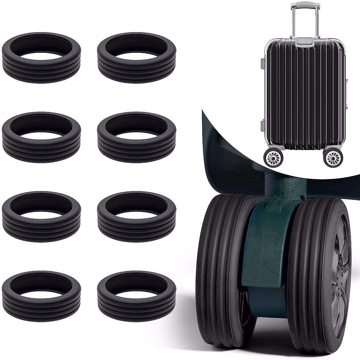 YUBIRD 8-Spinner Wheels Suitcase Cover, Silicone Luggage Protector, Black
