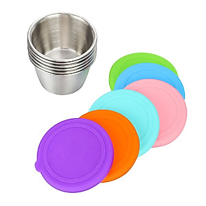 AiFunT 2.4 Oz Stainless Steel Condiment Containers With Lids, Reusable Leak Proof Dressing Containers With Lids, Sauce Containers For Lunch Box 6 Pcs