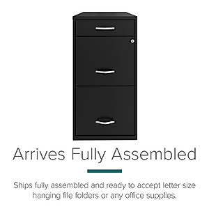 Hirsh Industries Space Solutions 18in Deep 3 Drawer Metal Organizer File Cabinet Black, Letter Size, Fully Assembled