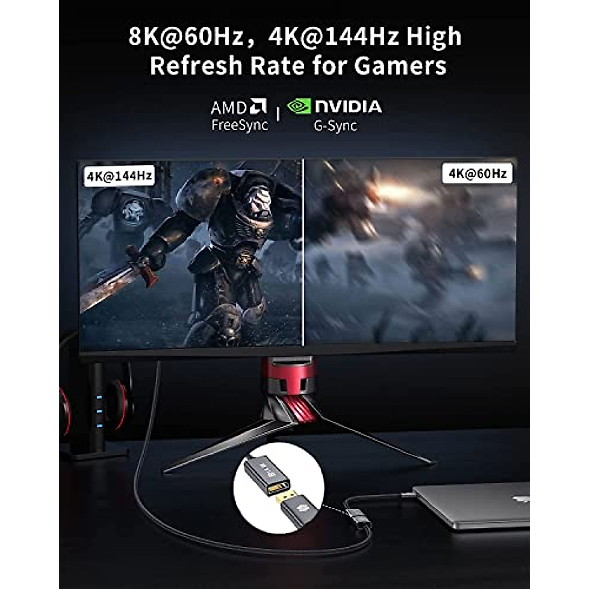 Silkland USB C to DisplayPort 1.4 Adapter 0.66FT [8K@60Hz, 4K@144Hz 120Hz, 2K@240Hz], 5K Type C to DP 1.4 HDR, Thunderbolt 4/3 to Display Port Adapter Compatible with MacBook Pro, Reverb G2, Dell XPS