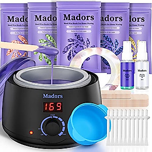 Madors Waxing Kit with LCD Digital Display Temperature Control, Wax Warmer with 5 Pack (3.5 oz. each) Hard Wax Beads for Full Body