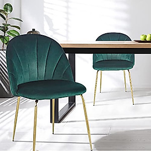 ATSNOW Emerald Green Velvet Dining Chairs with Gold Legs, Mid Century Modern Upholstered Accent Side Chairs for Kitchen Living Room