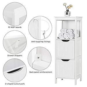 Yaheetech Bathroom Floor Cabinet, Wooden Storage Cabinet with 2 Drawers, Multifunctional Side Organizer Rack Stand Table, White
