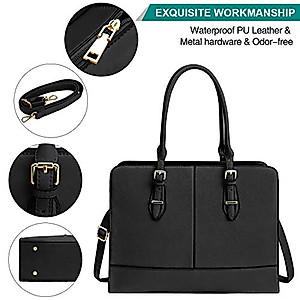 Laptop Bag for Women Leather Work Tote 15.6 Inch Laptop for Computer Bag Waterproof Business Office Professional Large Capacity Handbag Shoulder Bag Black
