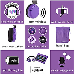 Made for Amazon, Volume Limiting Bluetooth BuddyPhones, PopTime in Purple. Ages (8-15)