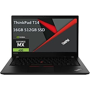 ThinkPad T14 Gen 2 14" FHD Business Laptop (Intel i5-1135G7, 16GB RAM, 512GB PCIe SSD, GeForce MX450 2GB Graphics) 10-Hr Battery Life, Webcam, Thunderbolt 4, Wi-Fi 6E, 3-Year Warranty, Win 11 Pro