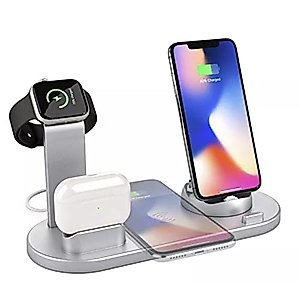 ZENDEU Wireless Charger - 6 in 1 Charger Station - Wireless Charging Station - Phone Charging Station - Wireless Charging Station for Apple Products - Phone and Watch Charging Station (Silver)