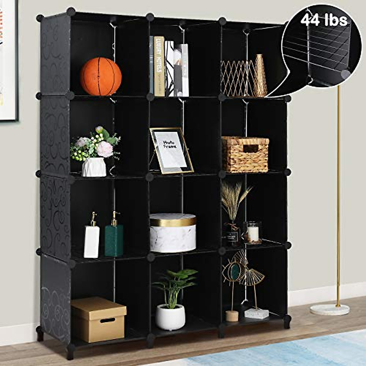 VINGLI Portable Closet Wardrobe, 12 Cube Storage Organizer, Bookcases Plastic Storage Closet, Shelf Unit, DIY Cube Shelves for Bedroom Living Room Office