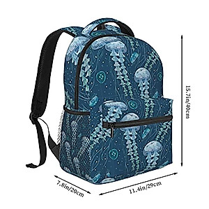 ASYG Jellyfish Backpack Cute Laptop Backpack Women Tablet Bag Funny Travel Bag Fish Laptop Bag