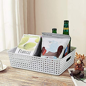 AnnkkyUS 4-Pack White Plastic Basket Trays, Rectangle Paper Storage Baskets
