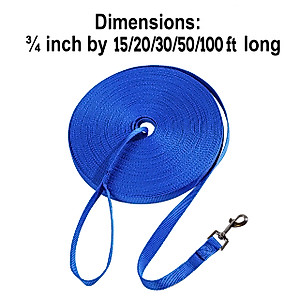 Hi Kiss Dog/Puppy Obedience Recall Training Agility Lead - 15ft 20ft 30ft 50ft 100ft Training Leash - Great for Training, Play, Camping, or Backyard Blue 15 Feet