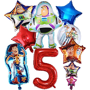 Toy Inspired Story Party Supplies Toy Story 5th Birthday Foil Balloons for Kids 5th Birthday Baby Shower Party Decorations (5th Birthday)