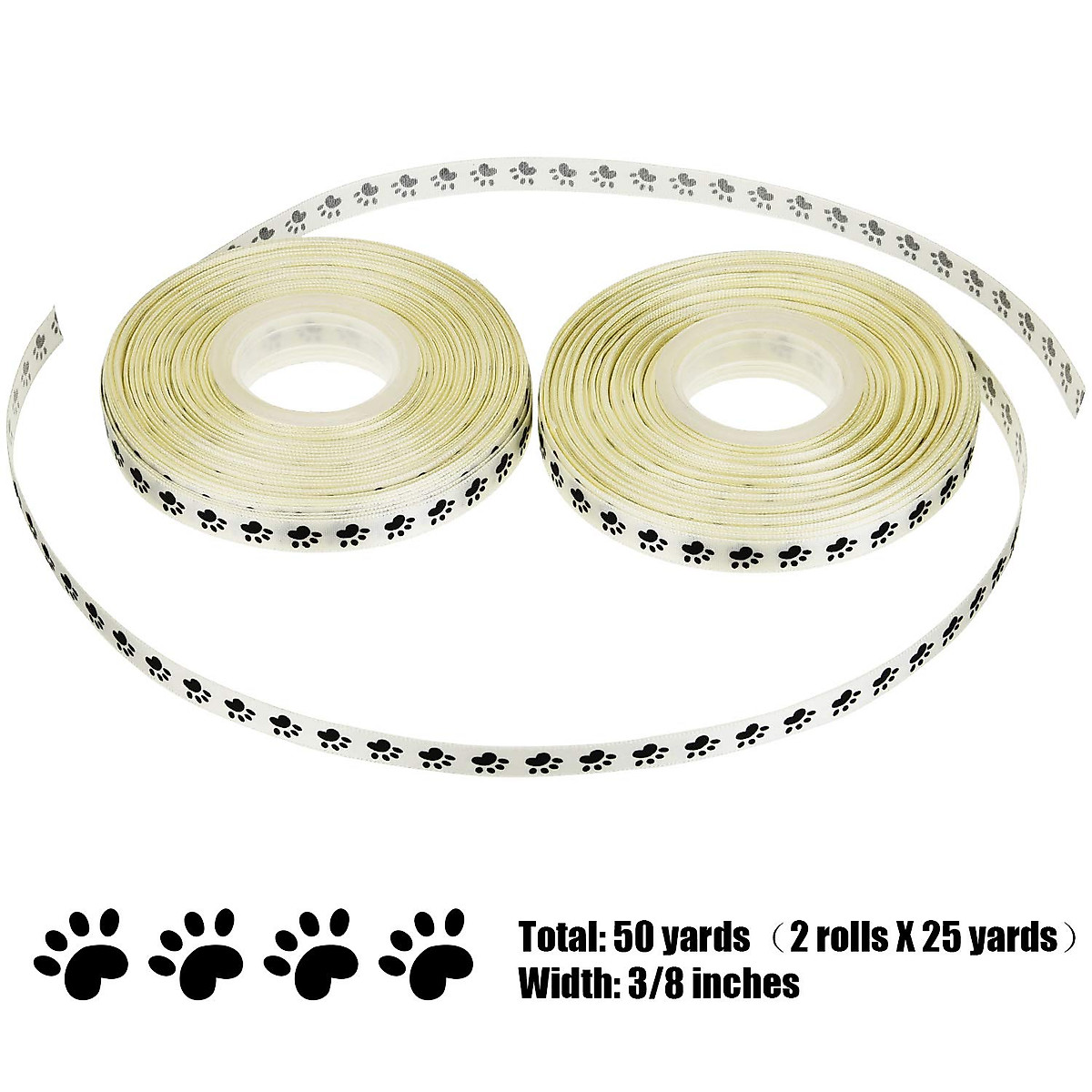 2 Rolls Paw Print Ribbon Paw Party Stain Ribbon Rolls for Dog Paw Print Party Ornaments Gift Wrap Decor, 3/8 Inch by 50 Yard