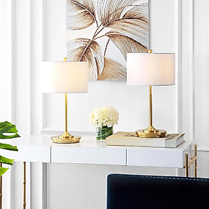 SAFAVIEH Lighting Collection Taren Modern Contemporary Brass Gold 22-inch Bedroom Living Room Home Office Desk Nightstand Table Lamp Set of 2 (LED Bulbs Included)