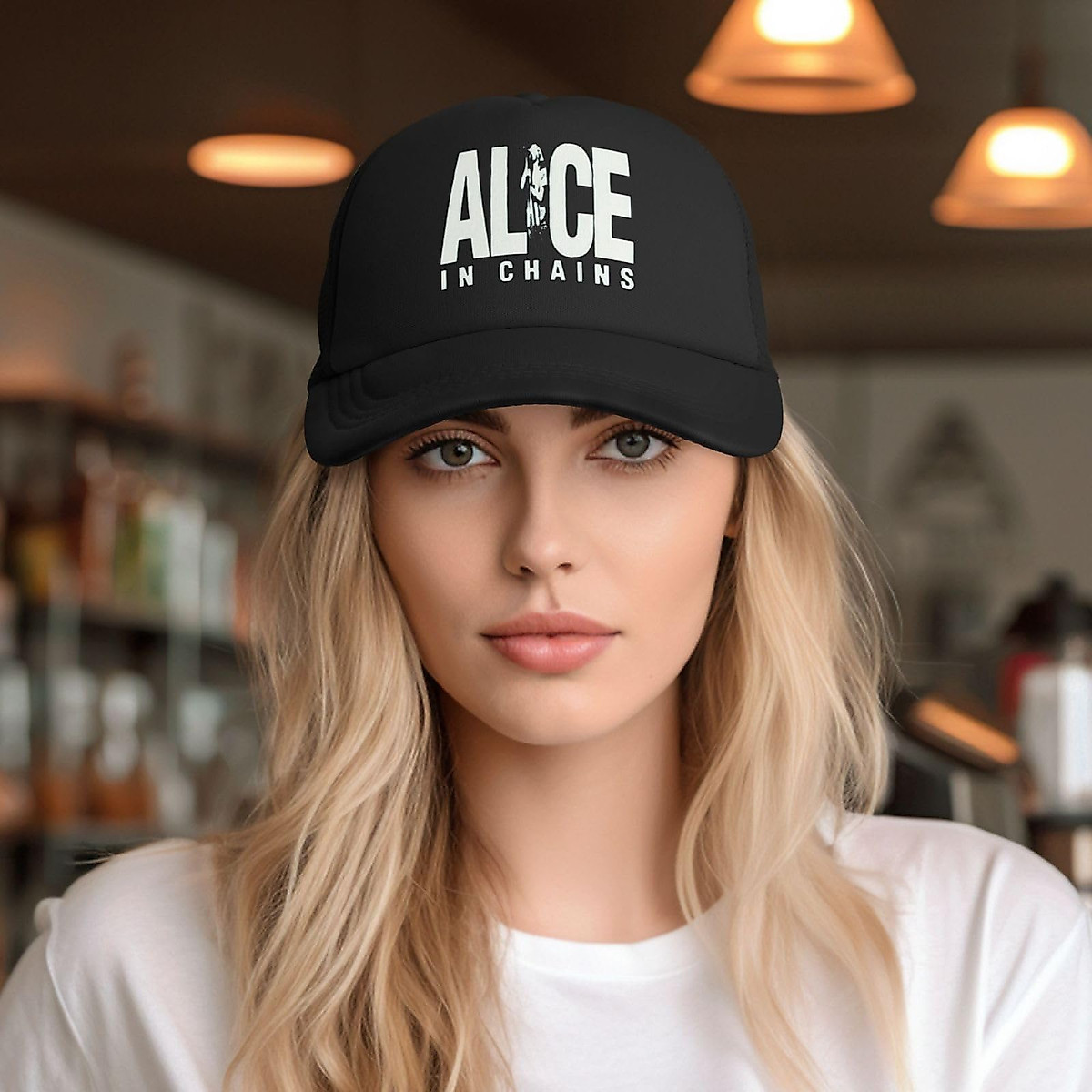 CASOWAT Alice Rock in Chains Band Mesh Baseball Cap for Men Women Adjustable Snapback Caps Summer Trucker Hat Black