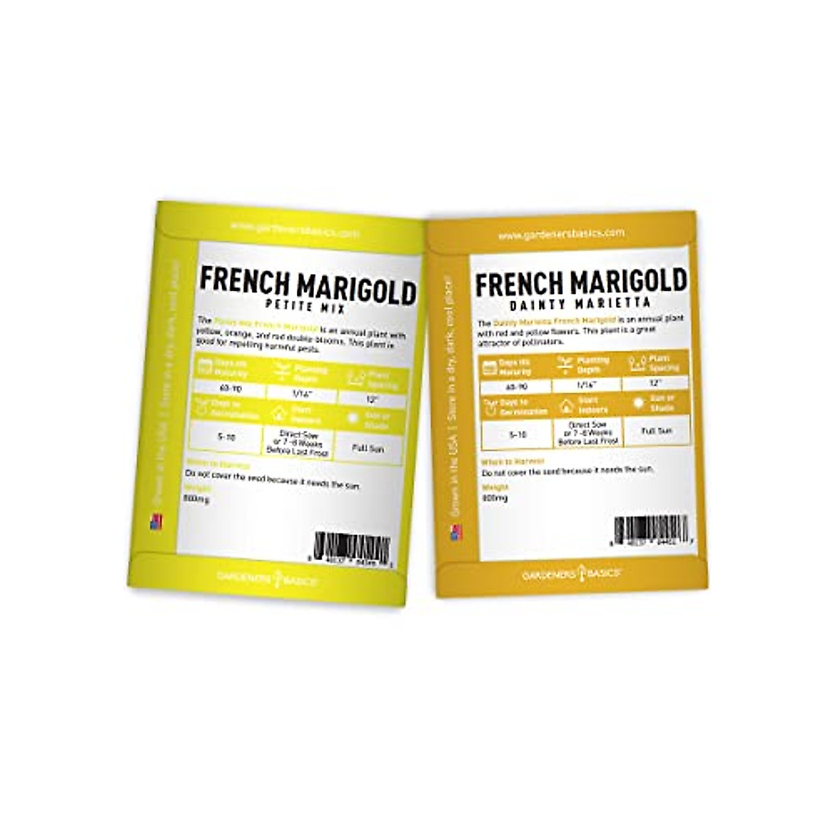 Marigold Seeds for Planting Outdoors (4 Variety Pack) French Marigold Petite Mix, Dainty Marietta, Sparky, and African Marigold Seeds Crackerjack for Pollinators Wildflower Seed by Gardeners Basics