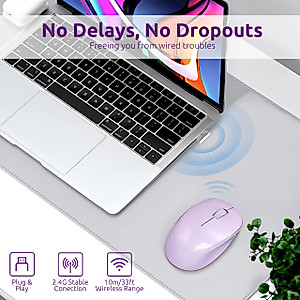 Trueque Wireless Mouse E702 2.4GHz Portable Computer Mouse with USB Receiver, Comfortable Silent Mice for Laptop, Chromebook, PC, Notebook, Desktop, Windows, Mac (Purple)