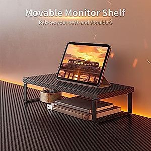 CubiCubi L Shaped Gaming Desk, 47.2 inch Computer Corner Desk with with Carbon Fiber Surface and Monitor Shelf for Home Office Study Writing Workstation, Black