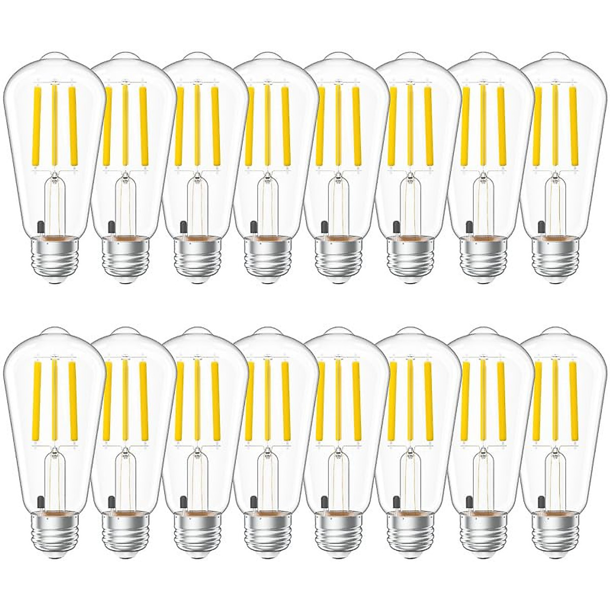 Sunco 16 Pack Dusk to Dawn Indoor Residential Vintage LED Edison Bulbs 75W Equivalent 7W, 850 Lumens Non-Dimmable ST58 Filament 4000K Cool White, E26 Medium Base 120V Clear Glass Light Bulbs