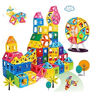 KIDCHEER Magnetic Tiles STEM Toddler Toys 100PCS Kids Magnet Building Blocks Game Educational Stacking Blocks Gift for Boys & Girls
