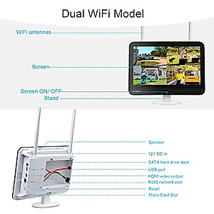 xmartO 2K HD Dome PTZ Wireless Security Camera with Auto Tracking and Audio. 4-Set 2K WiFi PTZ Camera Kit with 4k 10CH Expandable WiFi NVR Screen