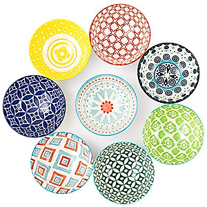 DeeCoo Cereal Bowls,Set of 8 Porcelain, 4.75 Inch Diameter,10 Fluid Ounces (1.25 Cup), Vibrant Colors Soup, Cute Oatmeal Bowls for Pasta, Small Salad, Stews, Rice, Yoghurt, Dessert, Poke