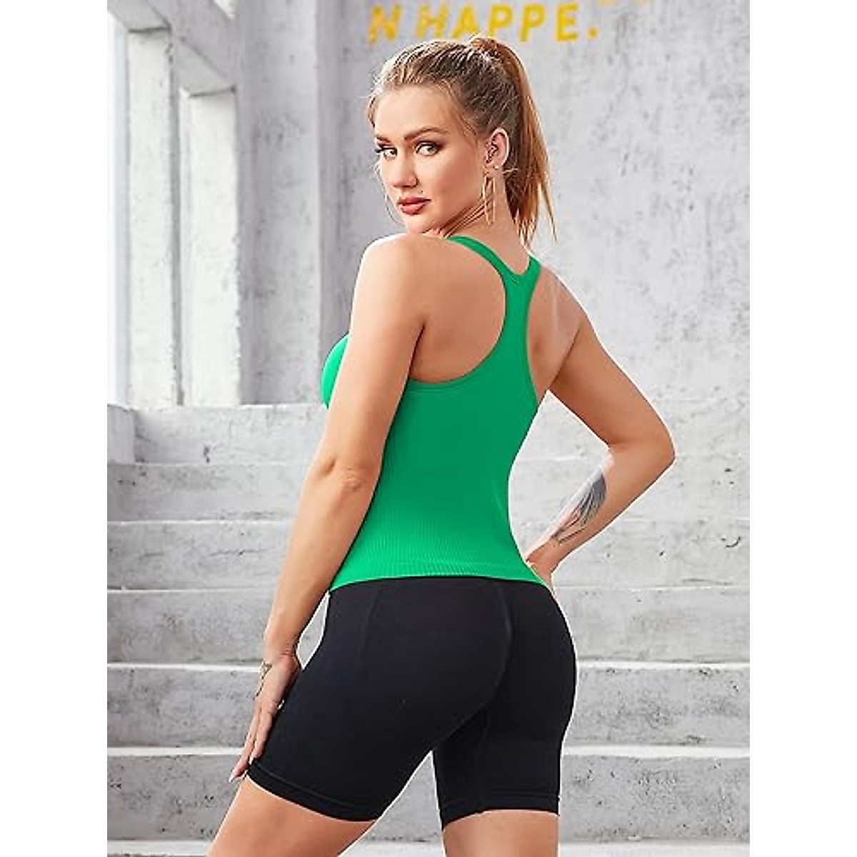 ATTRACO Women's Longline Sports Bra Tank Top Padded Athletic Yoga Tops Tight Fit Green