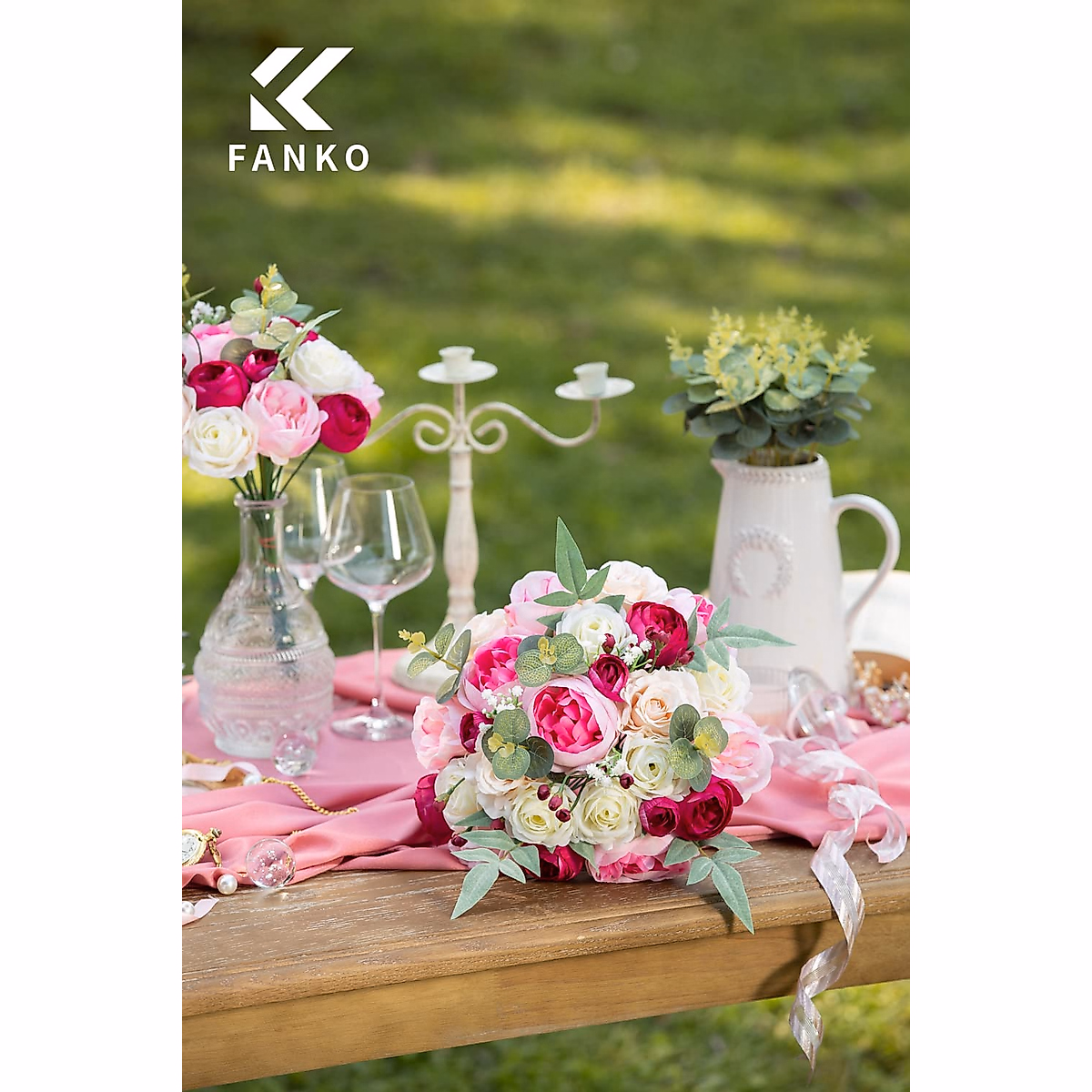 FANKO Rose Artificial Flowers Combo for DIY, Fake Rose Artificial Silk Flowers with Greenery, Real Looking Artificial Faux Flowers for Wedding, Table Decoration, Centerpieces, Party, Home Décor