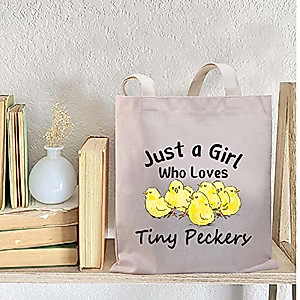 BDPWSS Chicken Lover Tote Bag Crazy Chicken Lady Gift Just A Girl Who Loves Tiny Peckers Canvas Handbag For Chicken Mom Gift (Girl loves tiny TG)