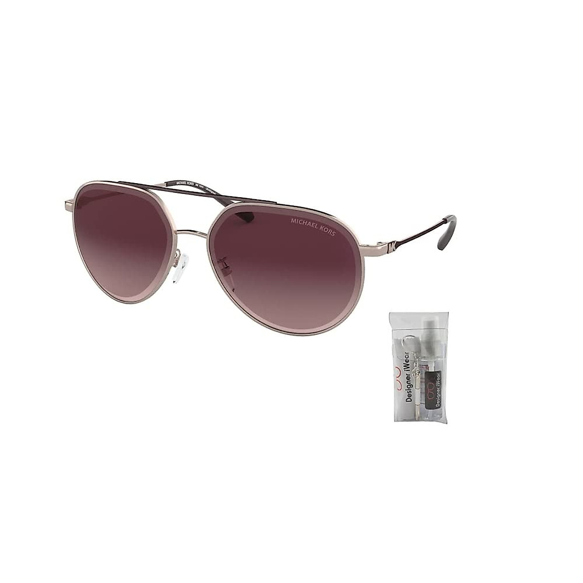 Michael Kors Antigua MK1041 Shiny Rose Gold/Cordovan Gradient 11088H 60MM Aviator Sunglasses for Women + BUNDLE With Designer iWear Eyewear Kit