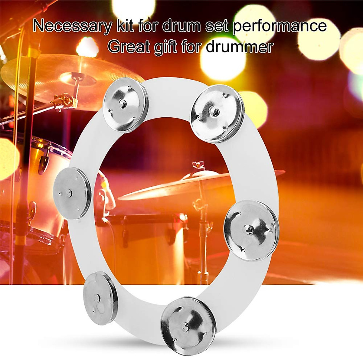 Drum Cymbals Hi Hat Tambourine Stainless Steel and Rubber Hi Hat Tambourine with Two Color for Drum Set Performance(Silver)