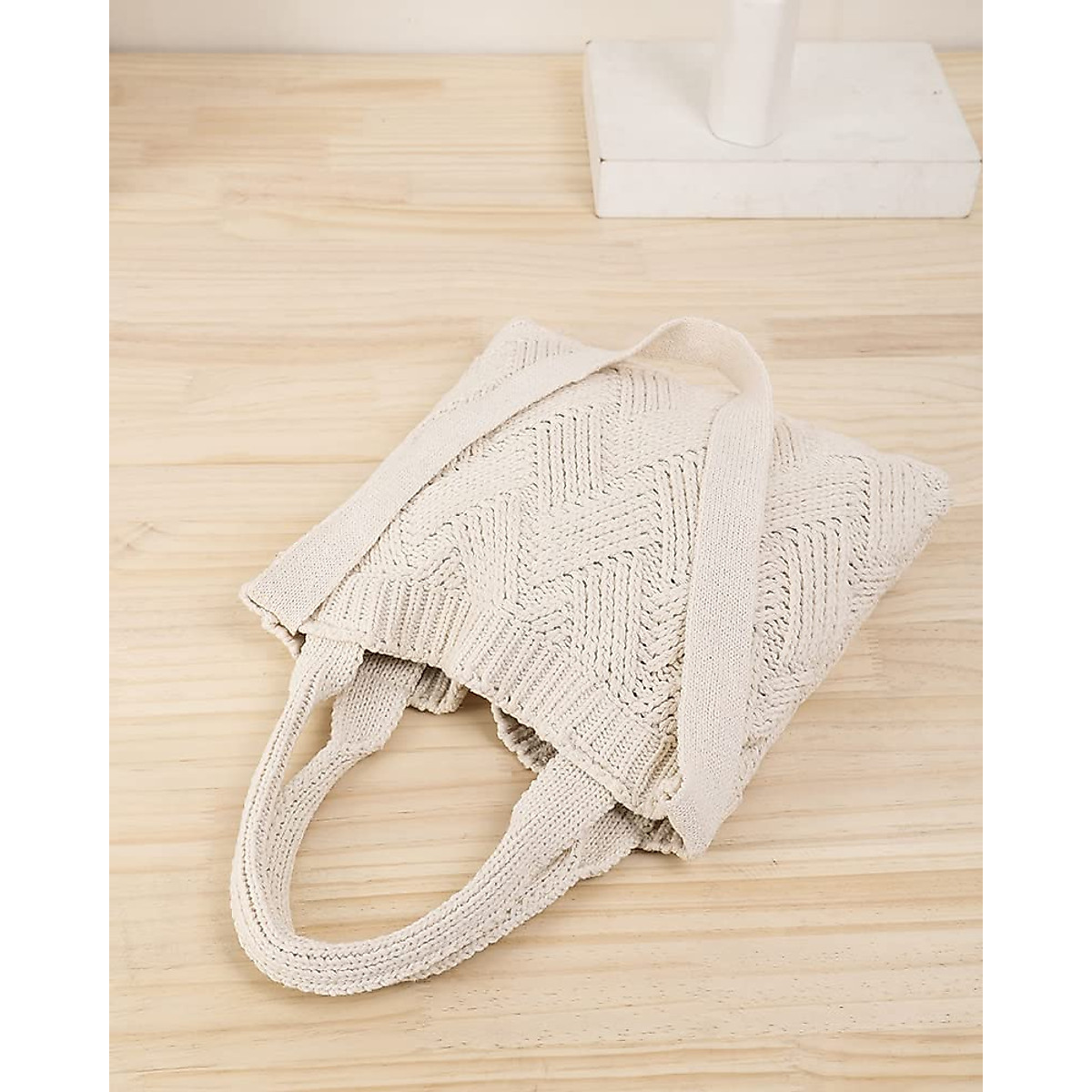 ENBEI Women's tote bag aesthetic Crocheted Bags Shoulder Bag Tote Bag for school Handbag hobo bag Knitted Tote Bag (white)