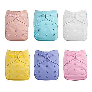 Babygoal Cloth Diaper Covers for Fitted Diapers and Prefolds with Double Gusset,Adjustable Reusable for Baby Girls, 6pcs Covers+One Wet Bag 6DCF07