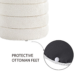 Modern Round Ottoman with Soft Padded Seat, Storage Vanity Chairs for Makeup, Upholstered Footrest Stool Ottoman Foot Stool for Living Room, Bedroom