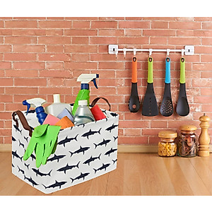 Sanjiaofen Rectangular Kids Storage Bins,Waterproof Shark Storage Basket with Lid,Boys Basket Collapsible Toy Organizer Bin with Handles for Clothes Storage, Kid's Toy Box,Book Bag (Blue Shark)