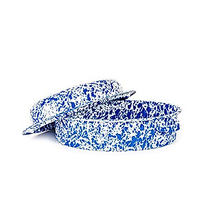 Enamelware Oval Covered Roaster, 3 quart, Blue/White Splatter