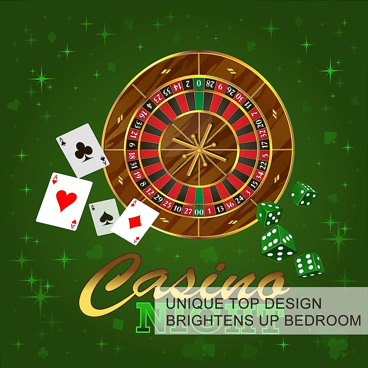 BlessLiving Classic Bedding Duvet Cover Set Roulette Rulet Casino Game Pattern Green Bedding 3 Pcs Playing Cards Dice Bed Spread for Boys Men (Queen)