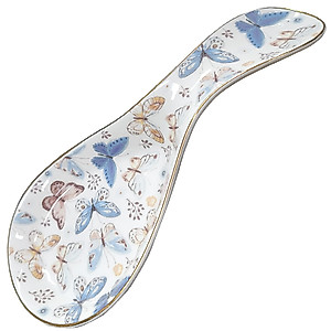 LEAZUL Ceramic Spoon Rest for Stove Top Large Spoon Holder Farmhouse Spoon Rest for Kitchen Counter Floral Coffee Spoon Rest Butterfly Print Cooking Utensil Tools Rest Modern Farmhouse Kitchen Decor