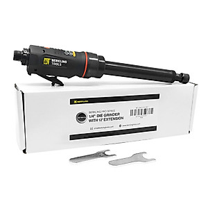Berkling Tools BT 6321-12 | 12" Extra Long Extension 1/4“ Straight Air Die Grinder, Professional Grade Heavy Duty Variable High Speed (Straight, 12" Extension)