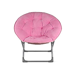 Amazon Basics Faux Fur Saucer Shaped Chair with Foldable Metal Frame, Pink, 27.2"D x 32.3"W x 32.3"H