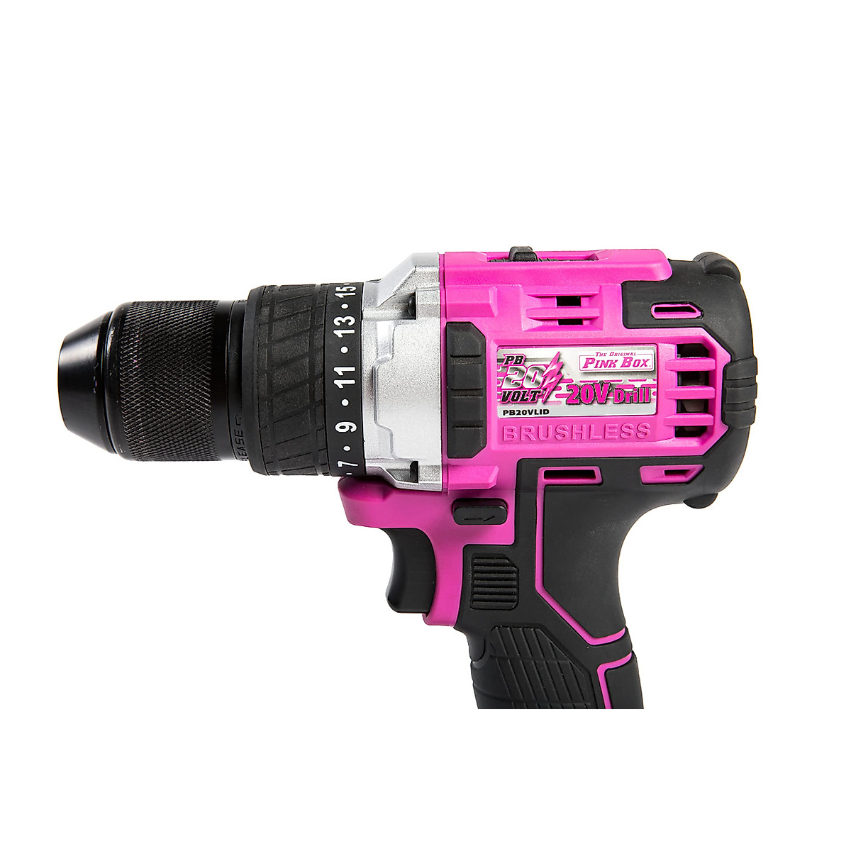 The Original Pink Box 20-Volt Lithium-Ion 1⁄2-Inch Keyless Chuck Brushless Cordless Drill With 2Ah Battery, Pink