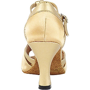 Women's Ballroom Dance Shoes Tango Wedding Salsa Latin Dance Shoes Light Brown Satin 2707EBB Comfortable - Very Fine 2.5" Heel 6.5 M US [Bundle of 5]
