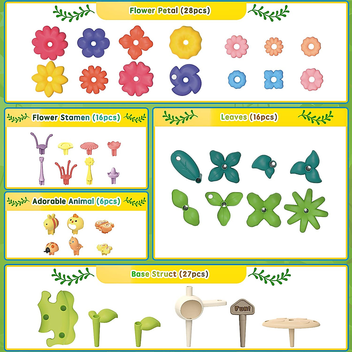 Kreadns Toys for Toddler Girls 2 3 4 Year Old, Flower Garden Building Toys Set, Gardening Pretend Toy, Creativity Stacking Block Games for Age 3+ yr Kids