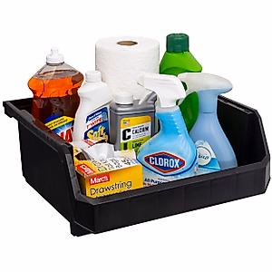 ReadySpace Plastic Containers for Organizing and Storage Bins for Closet, Kitchen, Office, Garage or Pantry Organization, Stackable Bins, Extra Large (14.8" x 16.5" x 7"), 4-Pack, Black