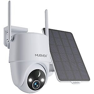 MUBVIEW Solar Security Cameras Wireless Outdoor, 2K 360° PTZ Battery Powered Outdoor Camera, 2.4Ghz WiFi Home Security Camera, Color Night Vision, Motion Detection, 2-Way Audio, SD/Cloud Storage