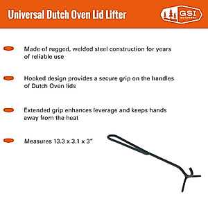 GSI Outdoors Dutch Oven Lid Lifter for Safely Removing Hot Lids, Black Steel, 13” inch