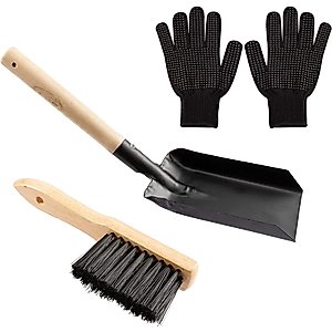 Fireplace Ash Shovel and Brush Set- Upgraded Metal Coal Shovel and Hearth Brush Set Large Fireplace Tools with Silicone Gloves Fire Pit Accessories for Fireplace Wood Stove Hearth Cleaning