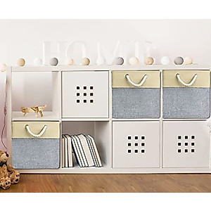 Cube Storage Organizer Bins 13x13 Fabric Storage Cube Bins for Shelves Toys Towel Books, Collapsible Storage Baskets with Cotton Handles for Closet, Clothes, Grey